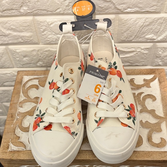 Primark | Shoes | Primark White And Orange Floral Sneakers | Poshmark